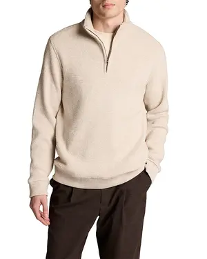 Vince Brushed Waffle Cotton Blend Quarter Zip Sweater - Heather Oatmeal