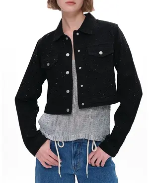BAYEAS Denim Jacket With Rhinestone In Pureedge - Black