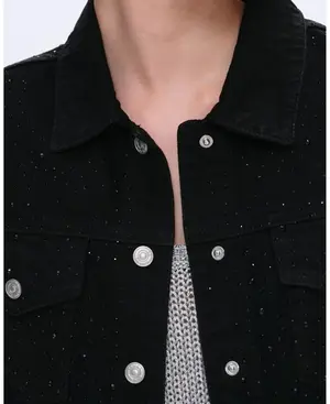 BAYEAS Denim Jacket With Rhinestone In Pureedge