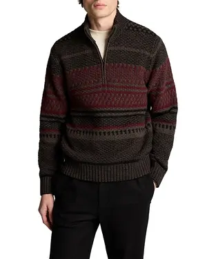 Vince Wool Blend Variegated Jacquard Quarter Zip Sweater - Black Combo