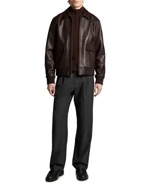 Vince Leather Point Collar Aviator Bomber Jacket