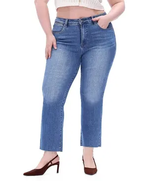 BAYEAS Plus Mid Rise Straight Leg With Raw Hem Denim Jeans