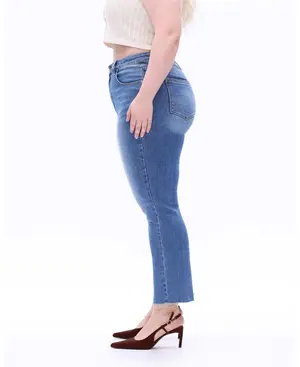 BAYEAS Plus Mid Rise Straight Leg With Raw Hem Denim Jeans