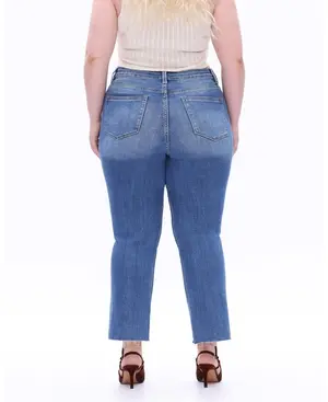BAYEAS Plus Mid Rise Straight Leg With Raw Hem Denim Jeans
