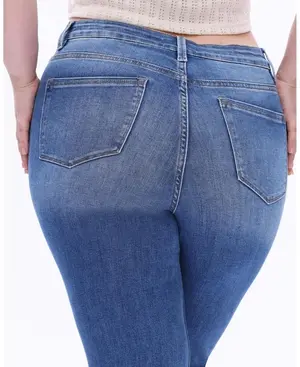 BAYEAS Plus Mid Rise Straight Leg With Raw Hem Denim Jeans