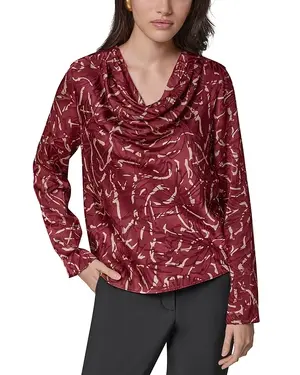 Donna Karan New York Printed Burnout Cowl Neck Top - Black Cherry