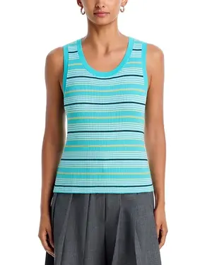 ZANKOV Striped Ribbed Knit Wool Top - Ocean