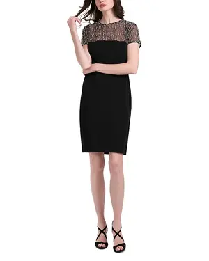 EMILY SHALANT Crystal Illusion Stretch Crepe Mini Dress - Black