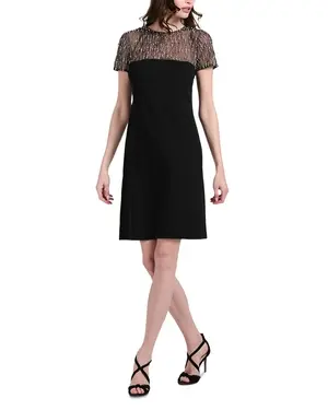 EMILY SHALANT Crystal Illusion Stretch Crepe Mini Dress