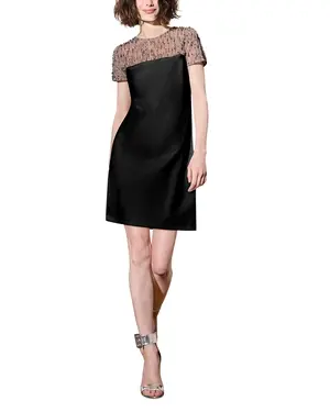 EMILY SHALANT Crystal Illusion Stretch Crepe Mini Dress