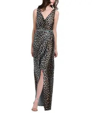 EMILY SHALANT Pleated Rhinestone Waist Gown - Blue Multi