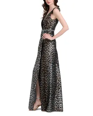 EMILY SHALANT Pleated Rhinestone Waist Gown