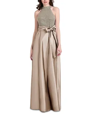 EMILY SHALANT Pearl Bodice Tie Waist Gown