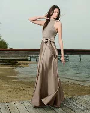 EMILY SHALANT Pearl Bodice Tie Waist Gown