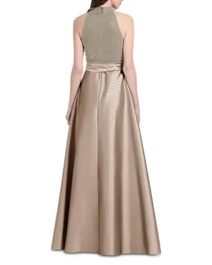 EMILY SHALANT Pearl Bodice Tie Waist Gown