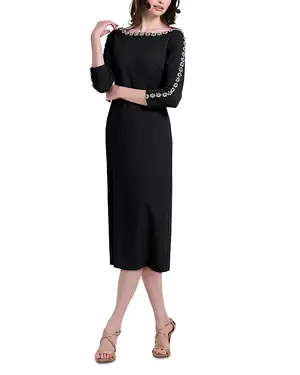 EMILY SHALANT Crystal Floral Midi Dress - Black