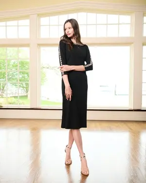 EMILY SHALANT Crystal Floral Midi Dress