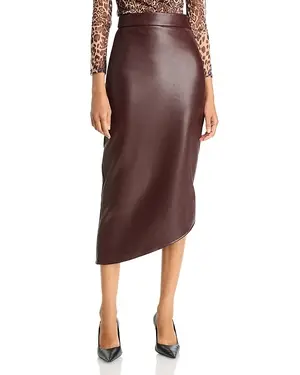 AREA STARS Bailey Faux Leather Asymmetric Hem Skirt - Brown