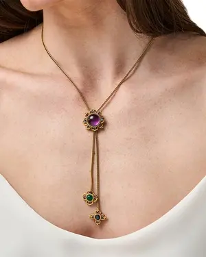 CAPUCINE DE WULF Contessa Gemstone Adjustable Lariat Necklace, 24