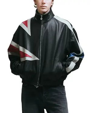 NAHMIAS Loose Fit Mvp Leather Bomber Jacket - Black