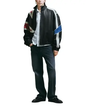NAHMIAS Loose Fit Mvp Leather Bomber Jacket