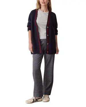 Marine Layer Maggie Varsity Cotton Blend V Neck Cardigan Sweater - Twilight