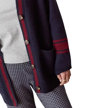 Marine Layer Maggie Varsity Cotton Blend V Neck Cardigan Sweater
