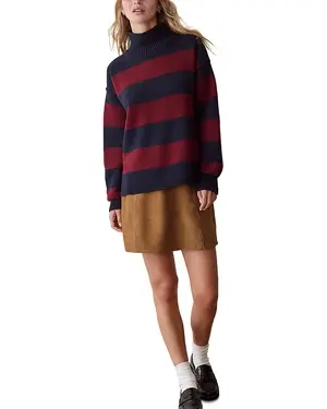 Marine Layer Maggie Cotton Blend Turtleneck Sweater - Cabernet Navy