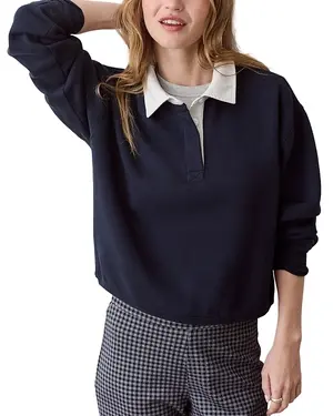 Marine Layer Cloud 9 Cotton Blend Fleece Polo Sweatshirt - Twilight