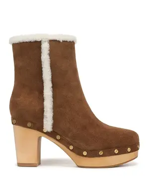 Veronica Beard Loreen Faux Fur Trim Suede Clog Boots