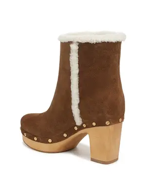 Veronica Beard Loreen Faux Fur Trim Suede Clog Boots