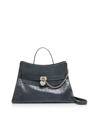 Alexander McQueen Ostrich Embossed Leather Shoulder Bag - Black