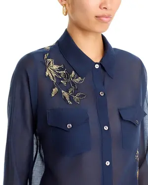 Johnny Was Westward Cotton & Silk Button Up Shirt
