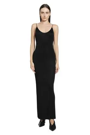 Saint Laurent Knit Cassandre Chain Backless Maxi Dress - Black