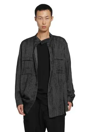 Yohji Yamamoto Stripe Stand Collar Blouse - Black
