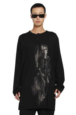 Yohji Yamamoto Henry Neck Long Sleeve Tee - Black