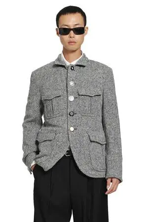 Junya Watanabe Herringbone Wool Jacket - Black&white