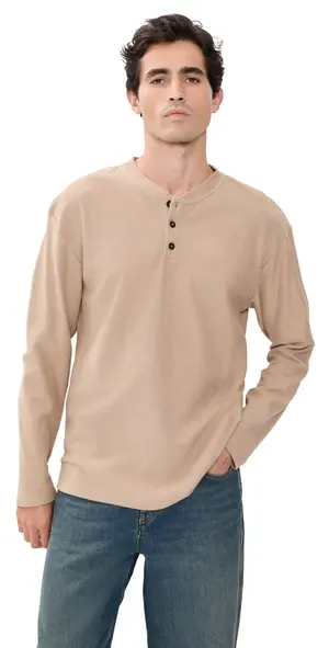 RHYTHM Vintage Terry Long Sleeve Henley - Stone