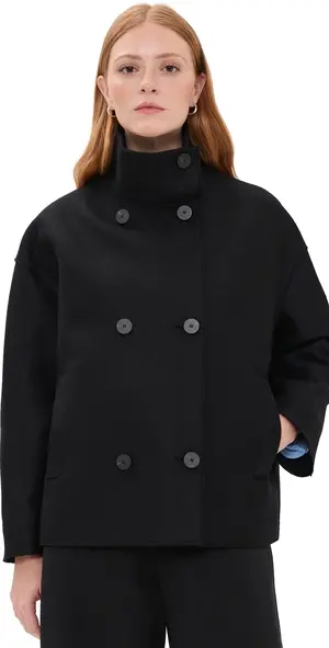 Harris Wharf London Oversized Pressed Wool Funnel Jacket - Black