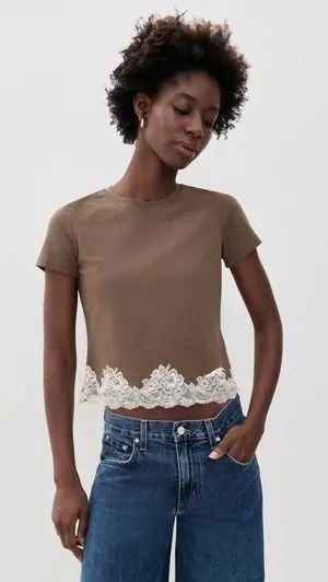 BAILEY ROSE Lace Trim Tee