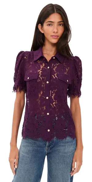 Generation Love Mikaelle Lace Button Down Shirt - Plum