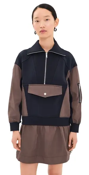 3.1 Phillip Lim French Terry Nylon Combo Utility Dress - Midnight/espresso