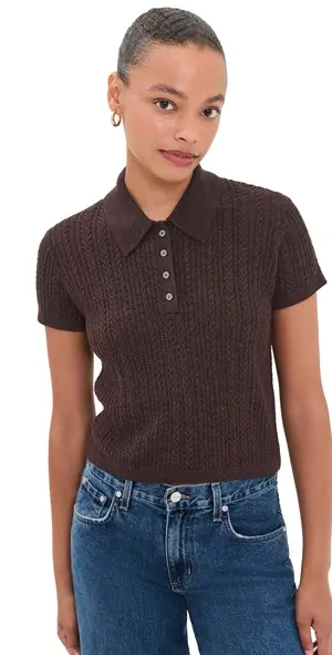 Good American The Micro Cable Polo Pullover - Espresso
