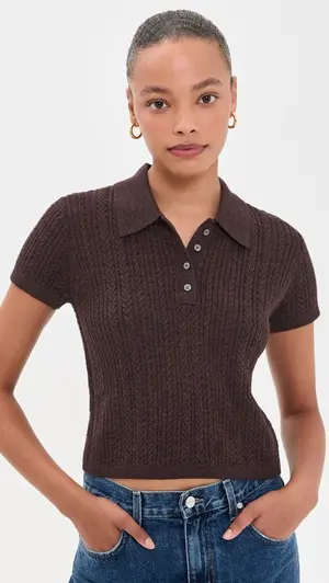 Good American The Micro Cable Polo Pullover