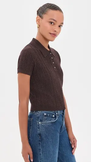 Good American The Micro Cable Polo Pullover
