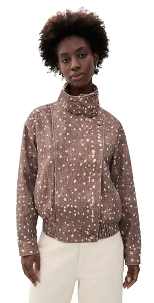BAILEY ROSE Cow Print Cotton Funnel Neck Jacket