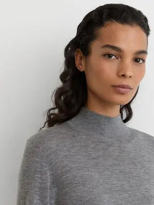 REISS Rina Ultra-Soft Merino Wool High-Neck Jumper Grey
