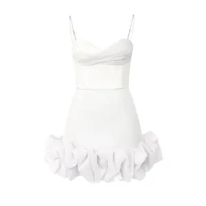 POST MERIDIEM Draped Ruffle Mini Bustier Dress - White