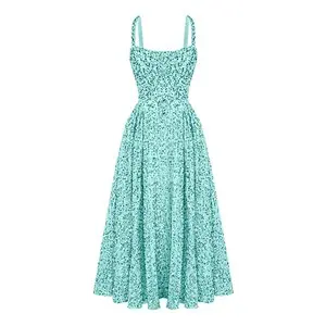 POST MERIDIEM Menthol Tuck Corset Top Midi Dress - Green