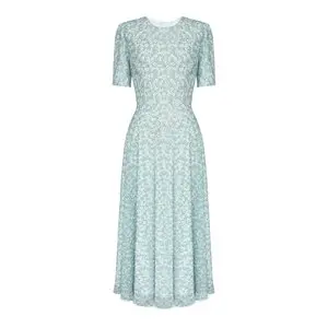 POST MERIDIEM Short Sleeve Floral Midi Dress - Blue